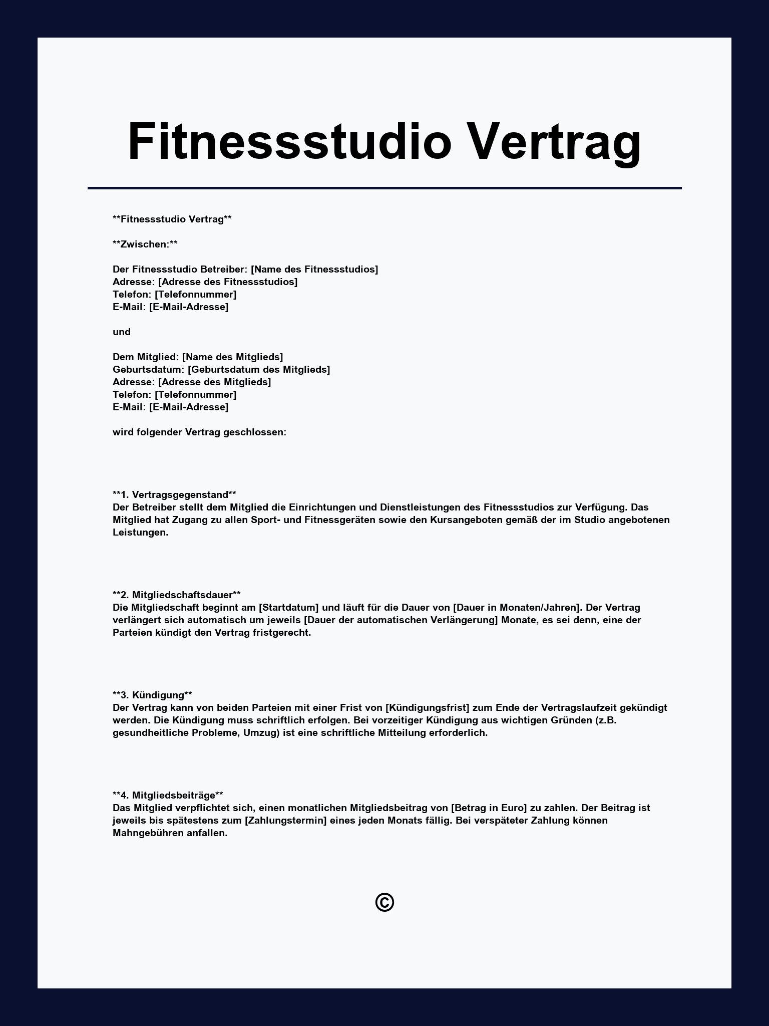 Fitnessstudio Vertrag Vorlage