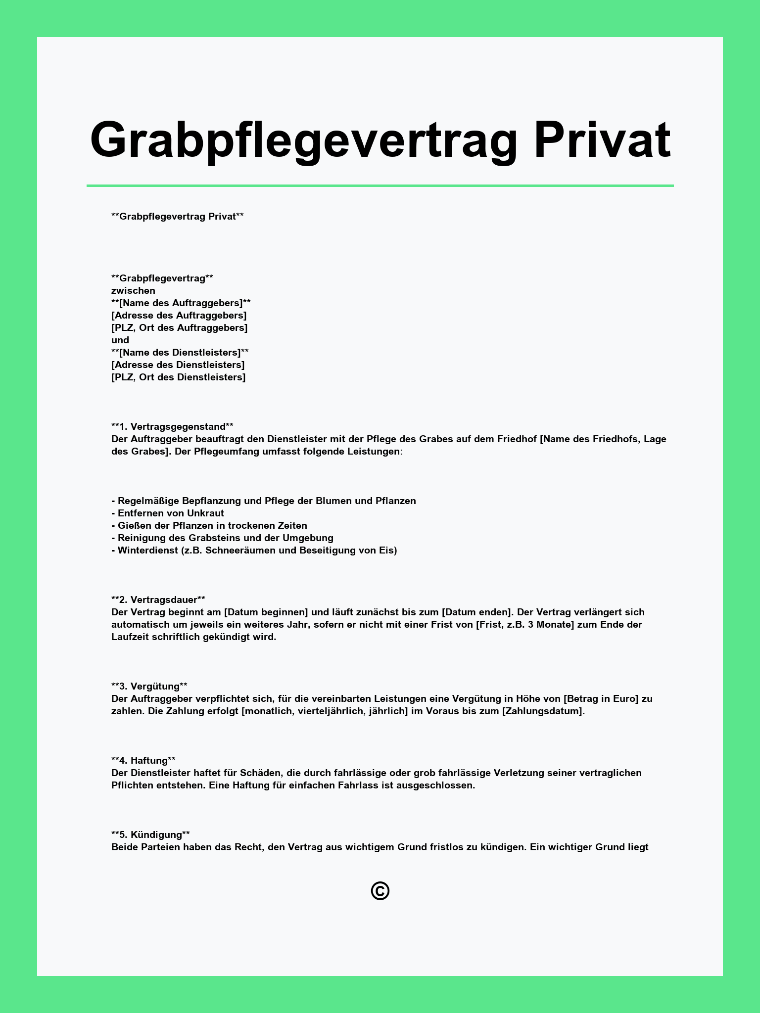 Grabpflegevertrag Privat Muster